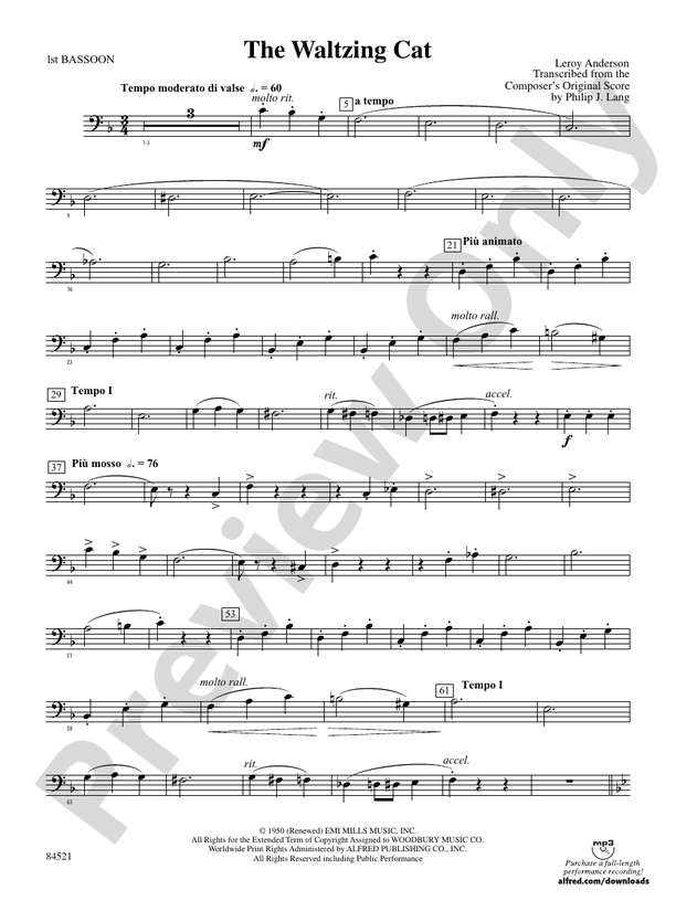 The Waltzing Cat: Bassoon: Bassoon Part - Digital Sheet Music Download