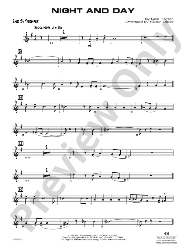 Night and Day: 2nd B-flat Trumpet: 2nd B-flat Trumpet Part - Digital Sheet Music Download