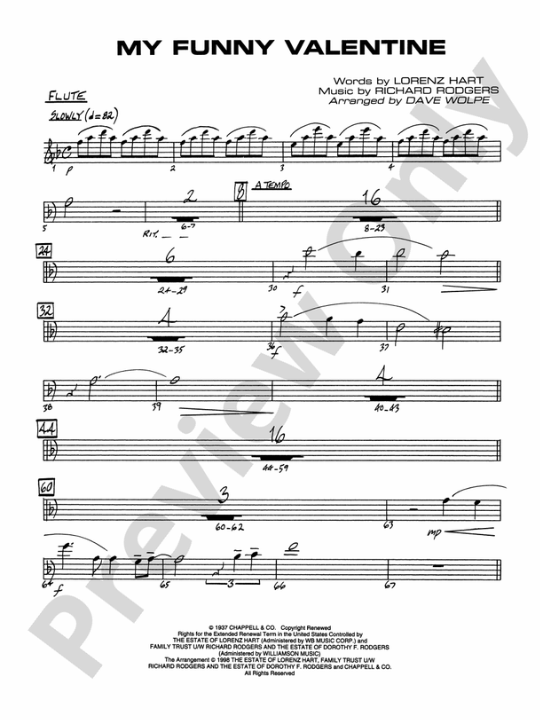My Funny Valentine: Flute: Flute Part - Digital Sheet Music Download