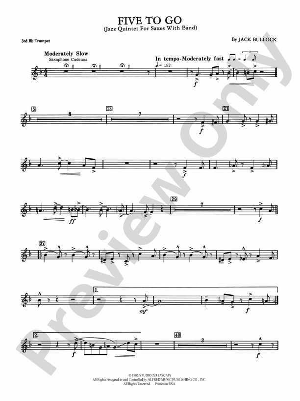 Five to Go: 3rd B-flat Trumpet: 3rd B-flat Trumpet Part - Digital Sheet ...