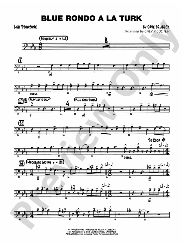 Blue Rondo ala Turk: 2nd Trombone: 2nd Trombone Part - Digital Sheet ...