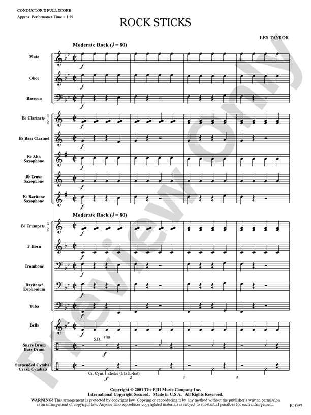 Rock Sticks: Score: Concert Band Score: Les Taylor - Digital Sheet ...