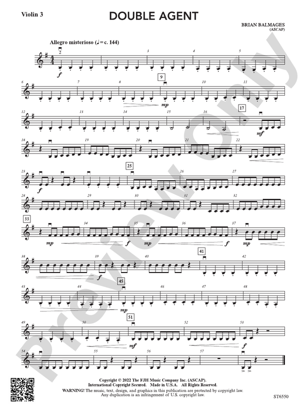 Double Agent: Violin 3 (Viola T.C.): Violin 3 (Viola T.C.) Part: Brian ...