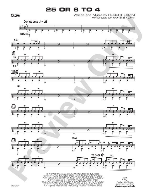 25 or 6 to 4: Drums: Drums Part - Digital Sheet Music Download