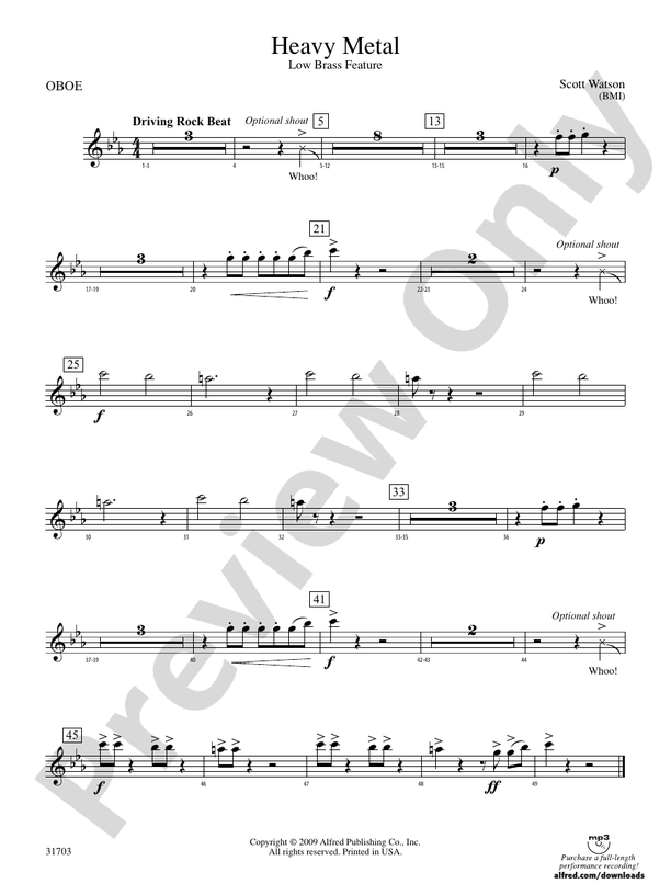 Heavy Metal: Oboe: Oboe Part - Digital Sheet Music Download