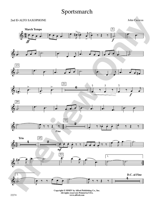 Sportsmarch: 2nd E-flat Alto Saxophone: 2nd E-flat Alto Saxophone Part - Digital Sheet Music ...
