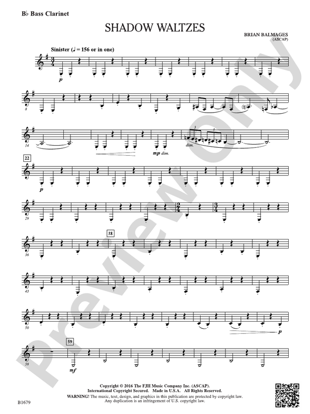 Shadow Waltzes: B-flat Bass Clarinet: B-flat Bass Clarinet Part: Brian ...