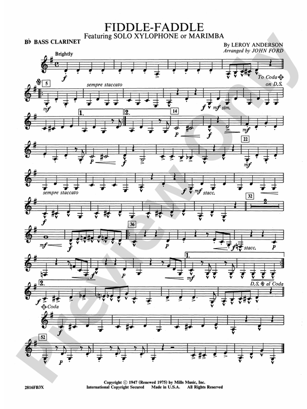 Fiddle-Faddle: B-flat Bass Clarinet: B-flat Bass Clarinet Part ...