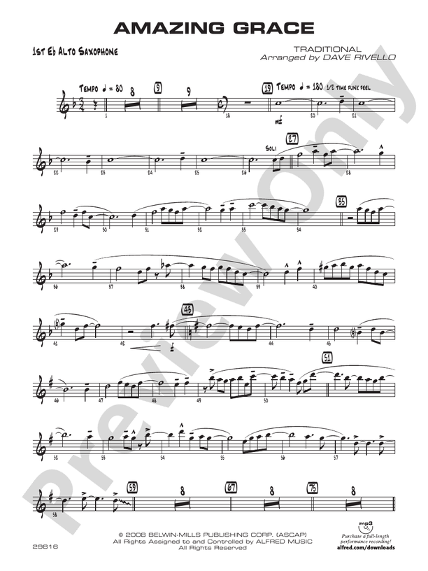 Amazing Grace: E-flat Alto Saxophone: E-flat Alto Saxophone Part ...