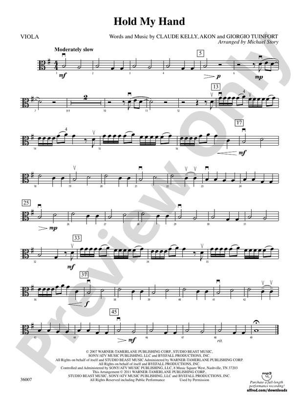 Hold My Hand: Viola: Viola Part - Digital Sheet Music Download