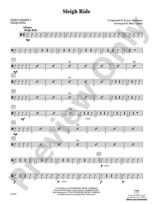Sleigh Ride: 1st Percussion: 1st Percussion Part - Digital Sheet Music Download