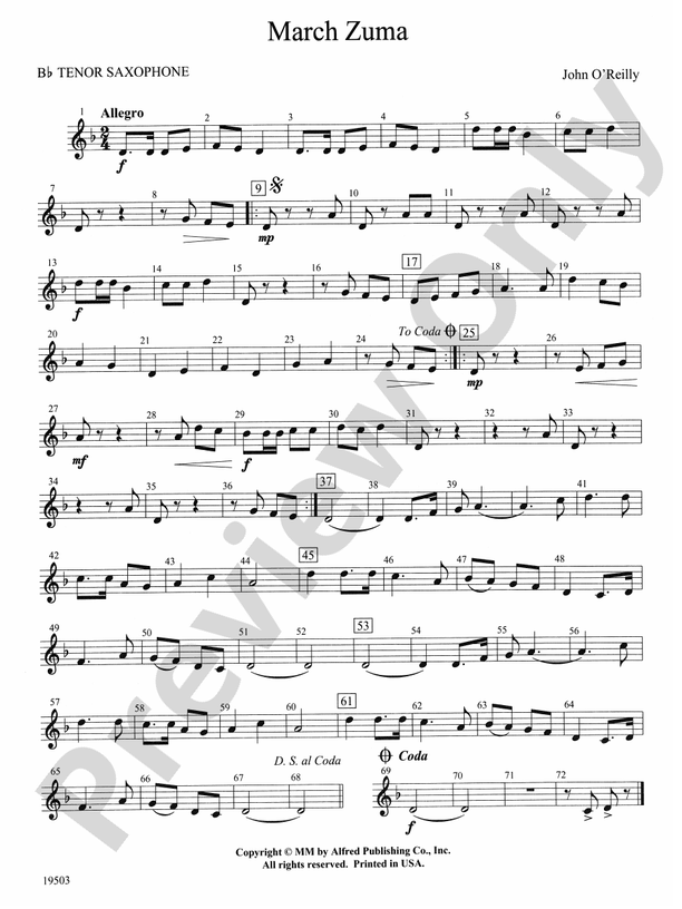 March Zuma: B-flat Tenor Saxophone: B-flat Tenor Saxophone Part ...