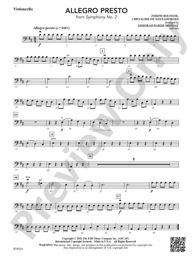 Allegro Presto (From Symphony No. 2): Violoncello: Violoncello Part ...