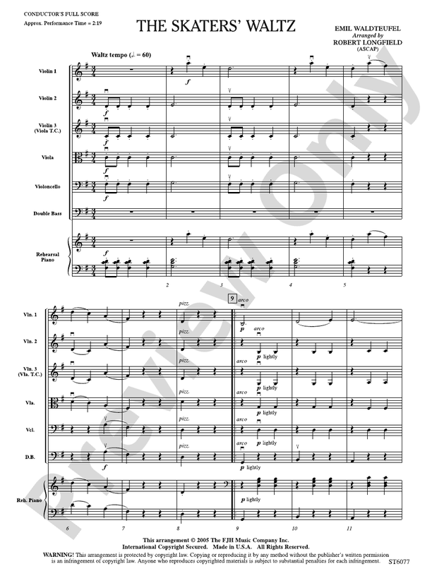 The Skaters' Waltz: Score: String Orchestra Score: Emil Waldteufel ...