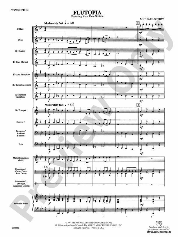 Flutopia (featuring your Flute Section): Concert Band Conductor Score & Parts: Michael Story ...