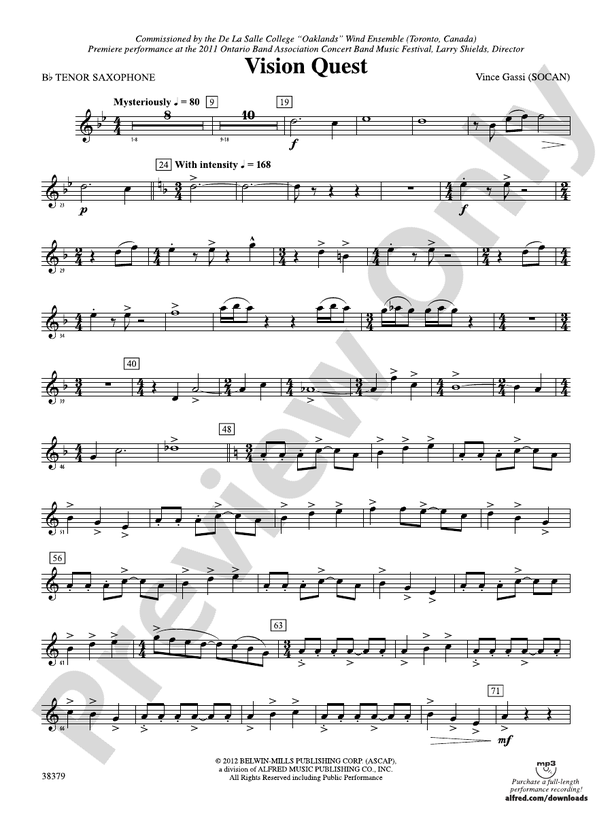 Vision Quest: B-flat Tenor Saxophone: B-flat Tenor Saxophone Part ...