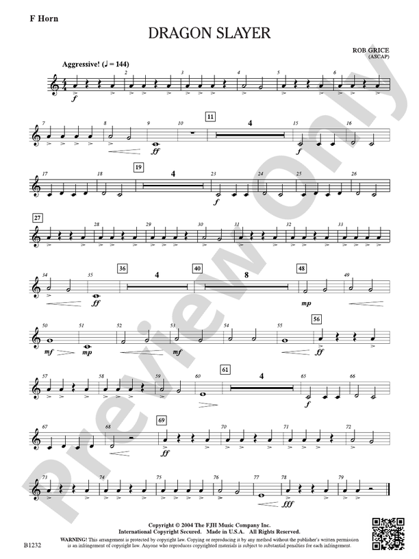 Dragon Slayer: F Horn: F Horn Part: Rob Grice - Digital Sheet Music ...