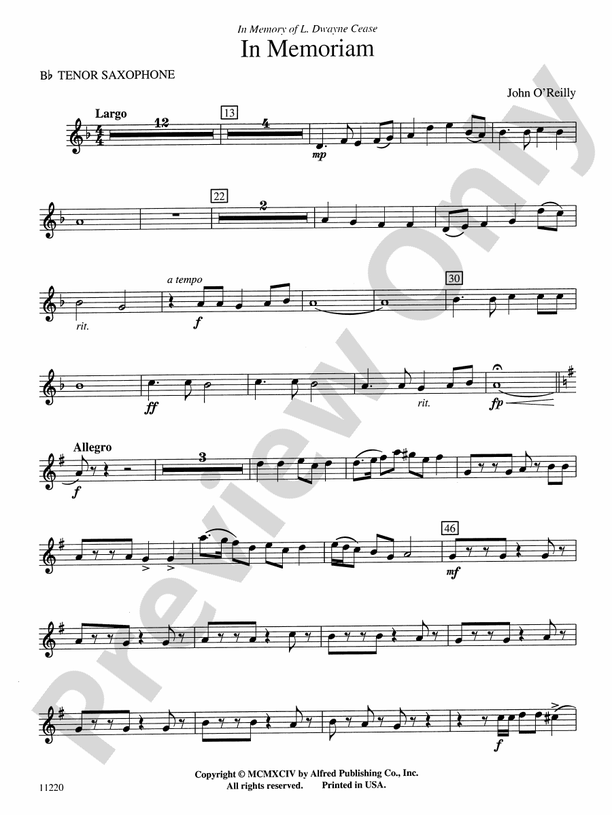 In Memoriam: B-flat Tenor Saxophone: B-flat Tenor Saxophone Part ...