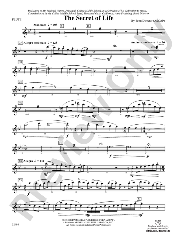 The Secret of Life: Flute: Flute Part - Digital Sheet Music Download