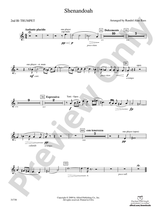 Shenandoah: 2nd B-flat Trumpet: 2nd B-flat Trumpet Part - Digital Sheet ...