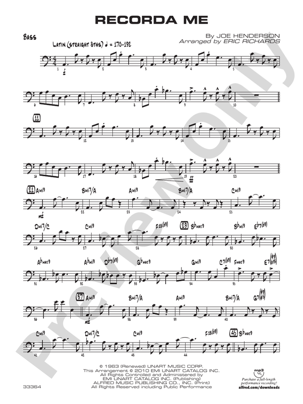 Recorda Me: String Bass: String Bass Part - Digital Sheet Music Download