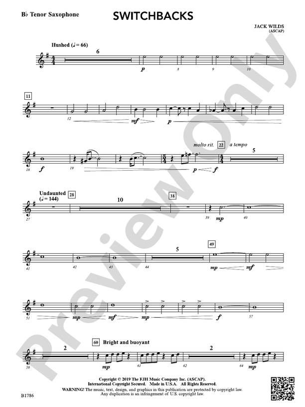 Switchbacks: B-flat Tenor Saxophone: B-flat Tenor Saxophone Part: Jack Wilds - Digital Sheet ...