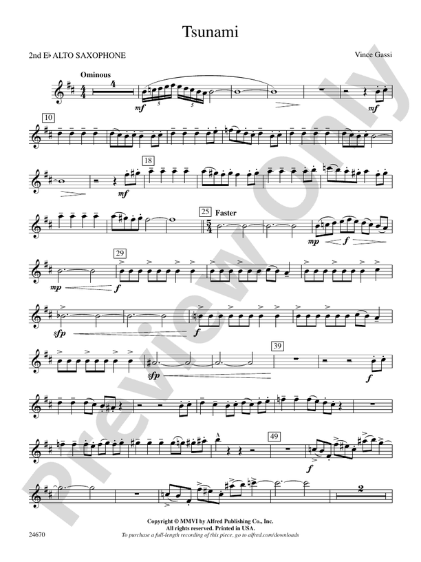 Tsunami: 2nd E-flat Alto Saxophone: 2nd E-flat Alto Saxophone Part - Digital Sheet Music Download