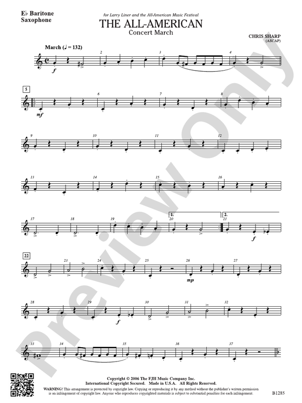 The All-American (Concert March): E-flat Baritone Saxophone: E-flat ...