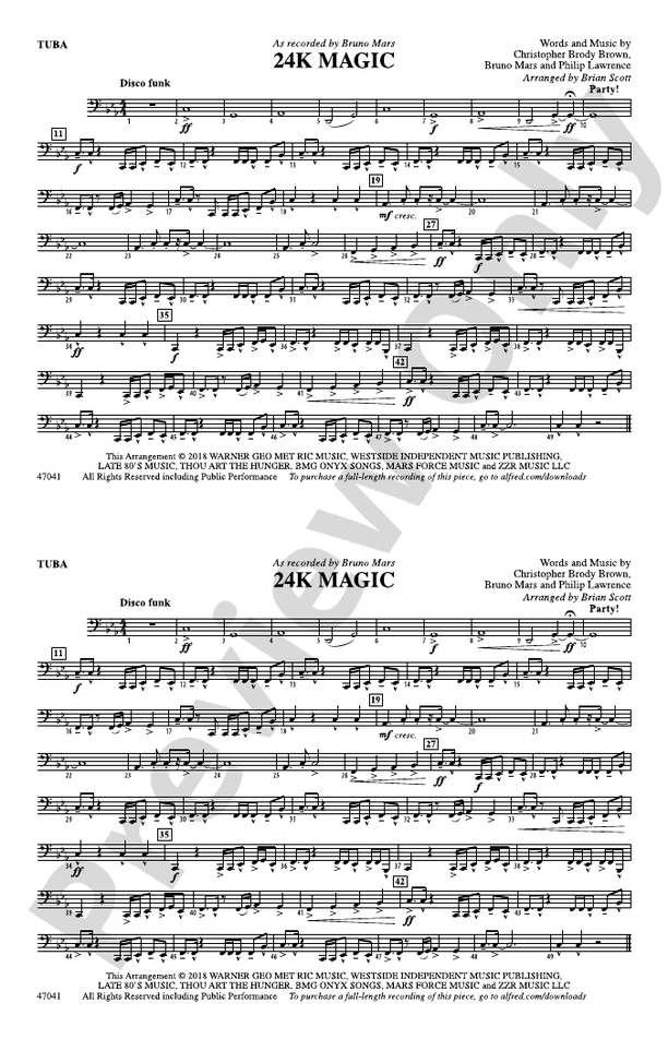 24K Magic: Tuba: Tuba Part - Digital Sheet Music Download