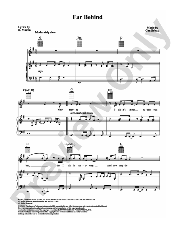 Far Behind: Piano/Vocal/Chords: Candlebox - Digital Sheet Music Download