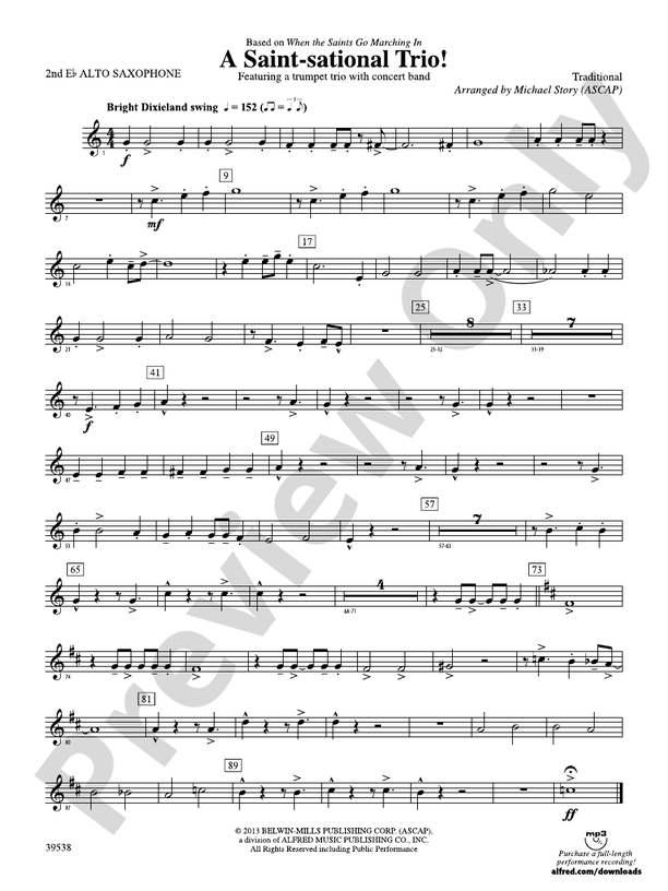 A Saint-sational Trio!: 2nd E-flat Alto Saxophone: 2nd E-flat Alto Saxophone Part - Digital ...