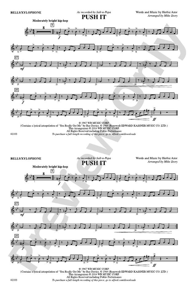 Push It: B-flat Bass Saxophone: Bells/Xylophone Part - Digital Sheet ...