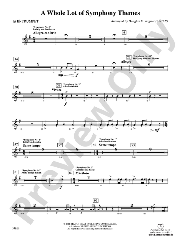 A Whole Lot of Symphony Themes: 1st B-flat Trumpet: 1st B-flat Trumpet Part - Digital Sheet ...