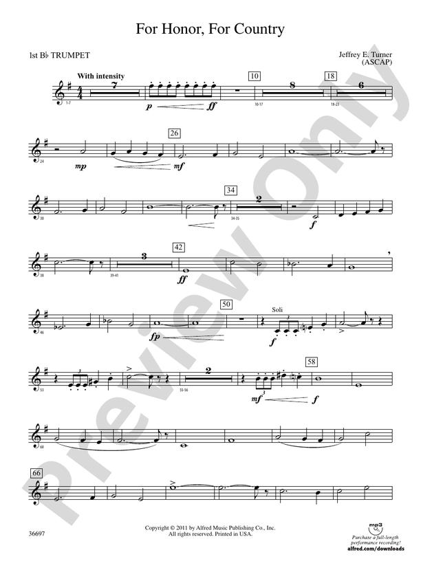 For Honor, For Country: 1st B-flat Trumpet: 1st B-flat Trumpet Part ...