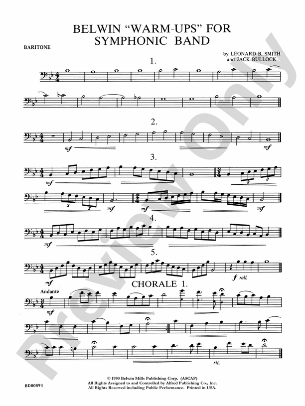 Belwin "Warm-Ups" for Symphonic Band: Baritone B.C.: Baritone B.C. Part ...