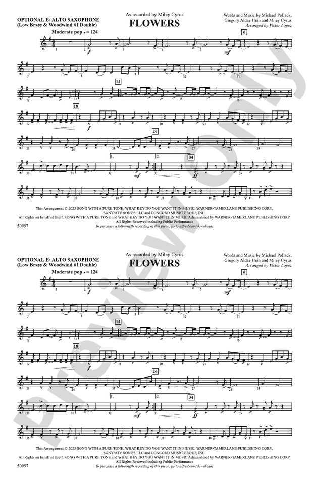 Flowers: Optional Alto Sax: Optional Alto Sax Part - Digital Sheet ...