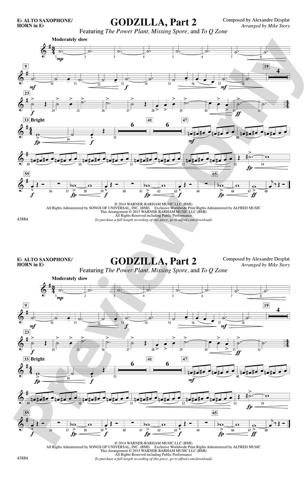 Godzilla, Part 2: E-flat Alto Saxophone: E-flat Alto Saxophone Part ...