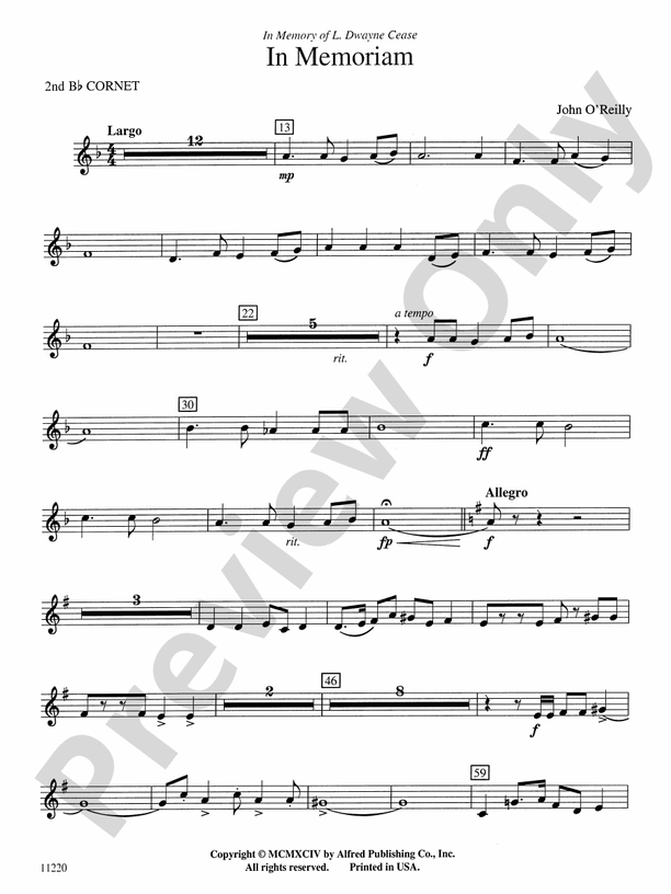 In Memoriam: 2nd B-flat Cornet: 2nd B-flat Cornet Part - Digital Sheet ...
