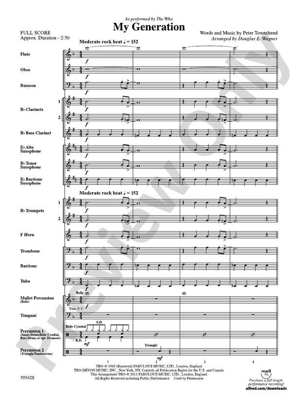 My Generation: Score: Concert Band Score - Digital Sheet Music Download