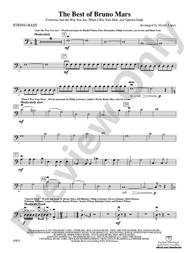 The Best of Bruno Mars: String Bass: String Bass Part - Digital Sheet ...