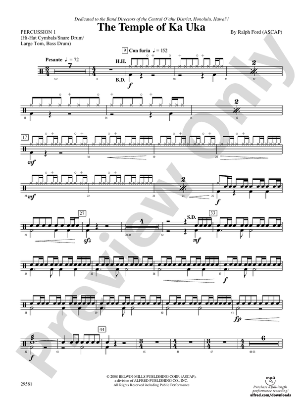 The Temple of Ka Uka: 1st Percussion: 1st Percussion Part - Digital Sheet Music Download
