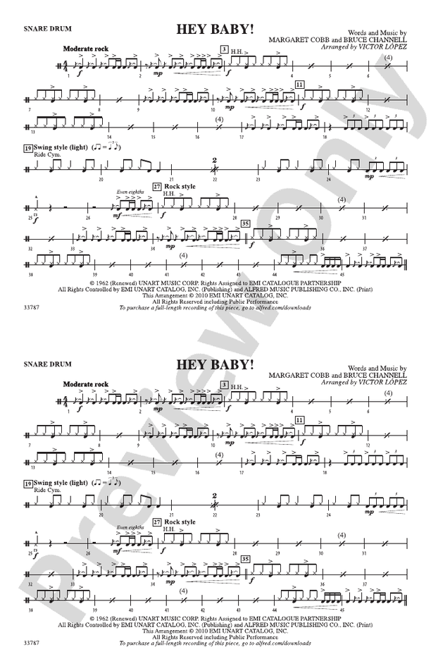 Hey Baby! (from Dirty Dancing): Snare Drum: Snare Drum Part - Digital ...