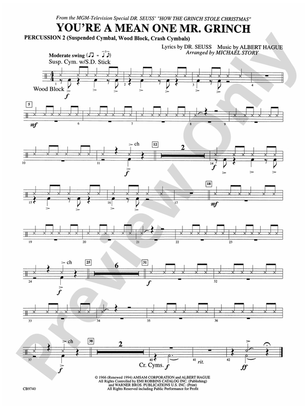 You're a Mean One, Mr. Grinch: 2nd Percussion: 2nd Percussion Part ...