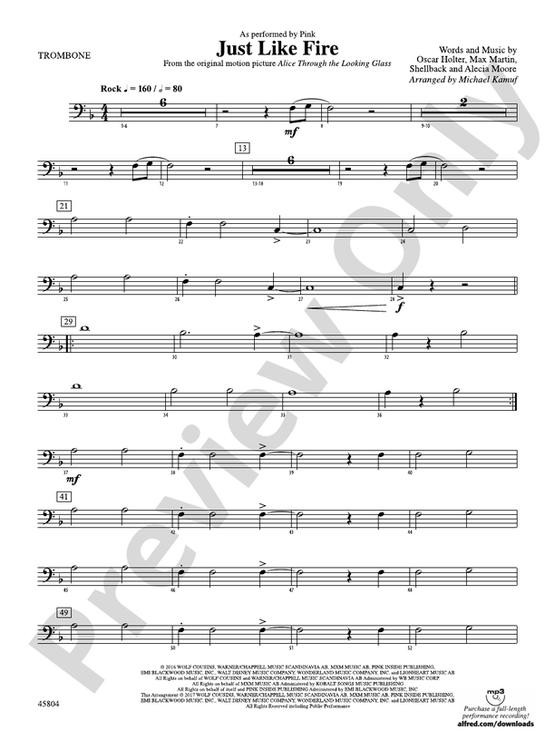 Just Like Fire: 1st Trombone: 1st Trombone Part - Digital Sheet Music ...