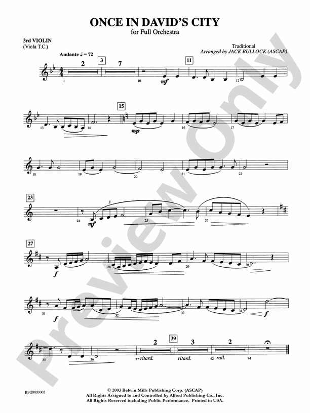 Once in David's City: 3rd Violin (Viola [TC]): 3rd Violin (Viola [TC ...