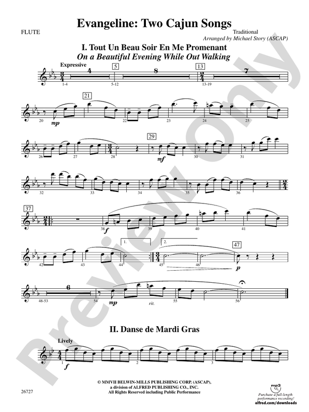 Evangeline: Two Cajun Songs: Flute: Flute Part - Digital Sheet Music ...