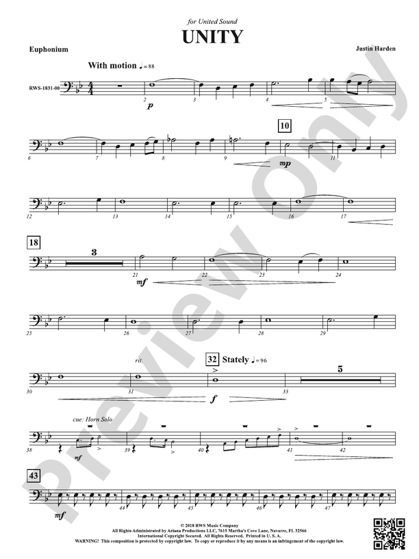 Unity: Baritone B.C.: Baritone B.C. Part: Justin Harden - Digital Sheet Music Download