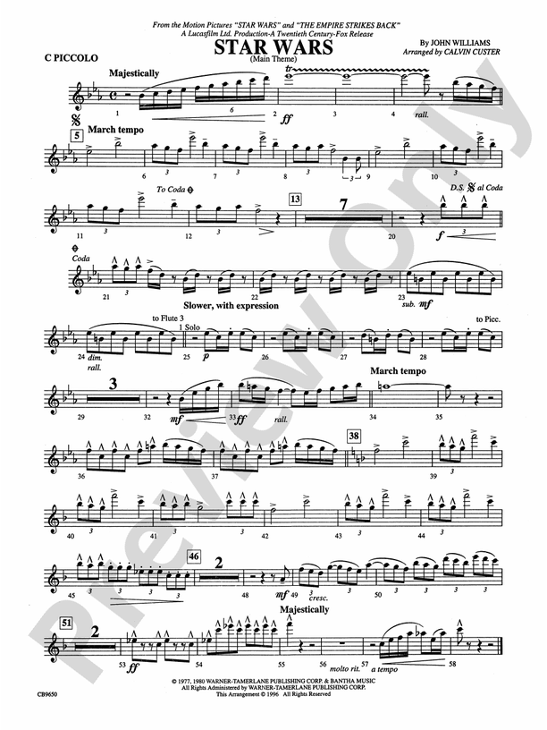 Star Wars® Main Theme: Piccolo: Piccolo Part - Digital Sheet Music Download