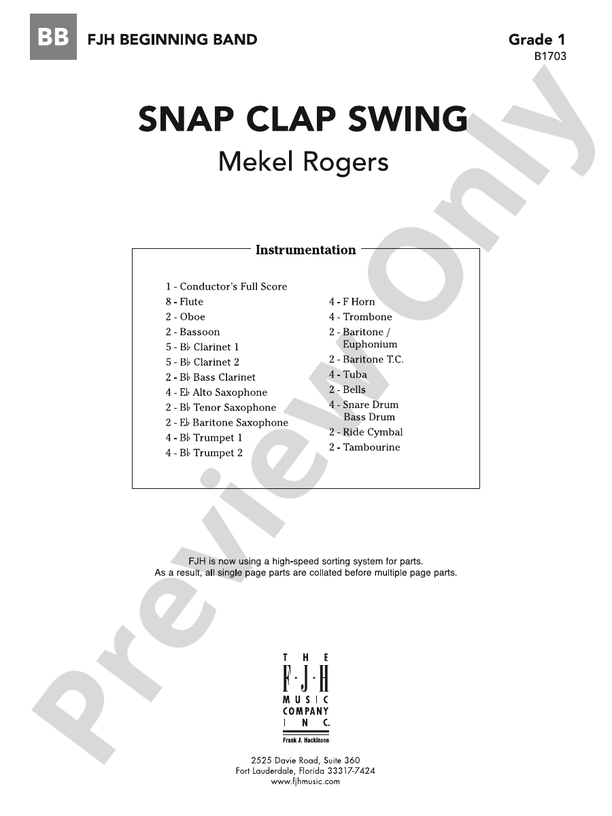 Snap Clap Swing: Concert Band Conductor Score & Parts: Mekel Rogers ...