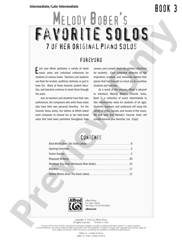 Melody Bober's Favorite Solos, Book 3: 7 of Her Original Piano Solos ...